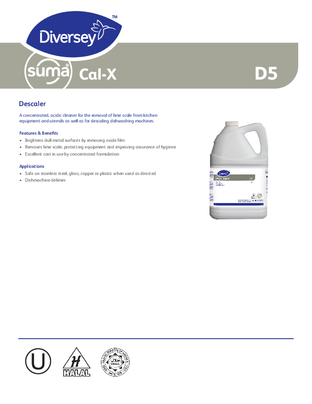 Diversey Suma Cal-X Descaler, Manual, 3.78 L, Carton of 4 | Grand & Toy