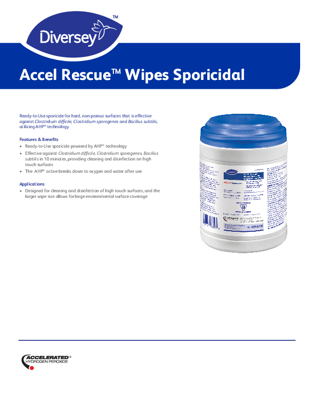 Diversey Accel Rescue Wipes with Sporicidal Disinfectant Cleaner, Pack ...