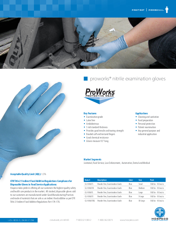 Hospeco ProWorks® Nitrile Powder-Free Exam Gloves, Medium, 5.5 mil ...