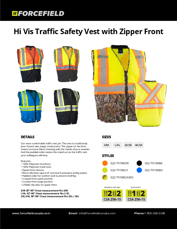 Forcefield Hi Vis Traffic Safety Vest, Orange, L/XL | Grand & Toy