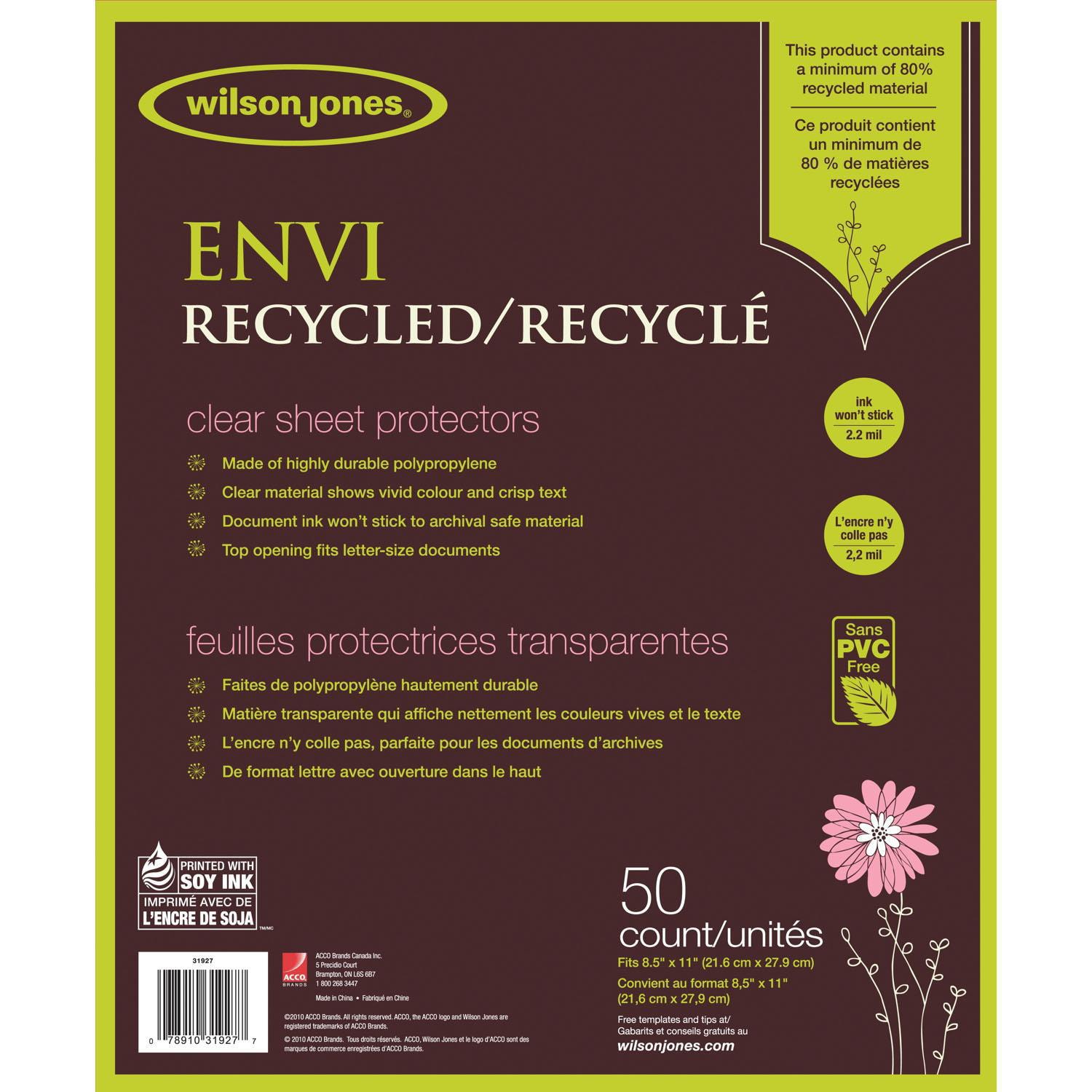 Wilson Jones Envi Recycled Letter Size Sheet Protectors Clear Pack Of wilson-jones-envi-recycled-letter-size-sheet-protectors-clear-pack-of