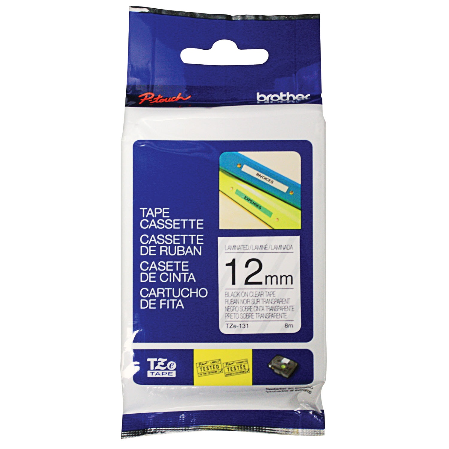 Brother TZe Label Tape Cassette, Black Type/Clear Label, 12 mm x 8 m ...