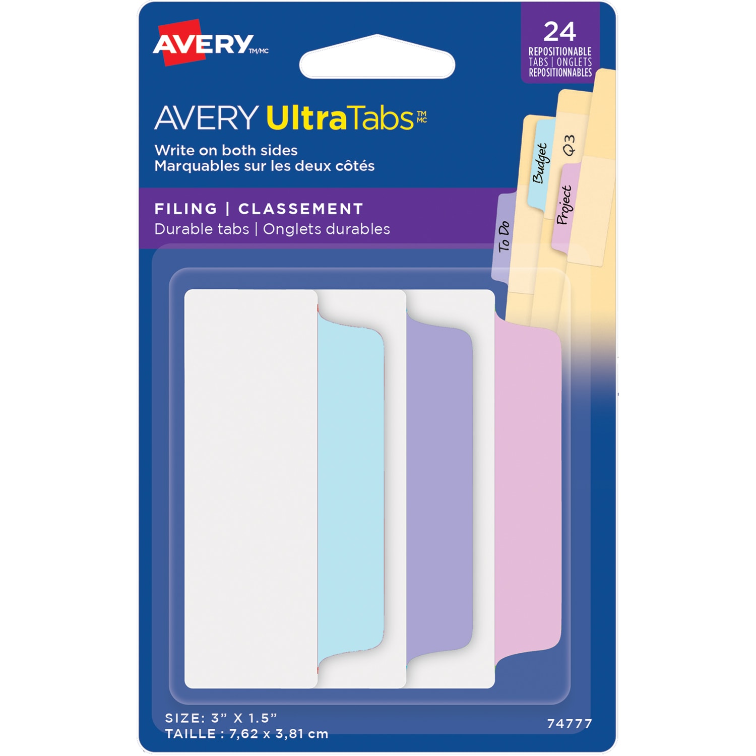 Avery UltraTabs Repositionable Filing Tabs, Assorted Pastel Colours, 3 ...