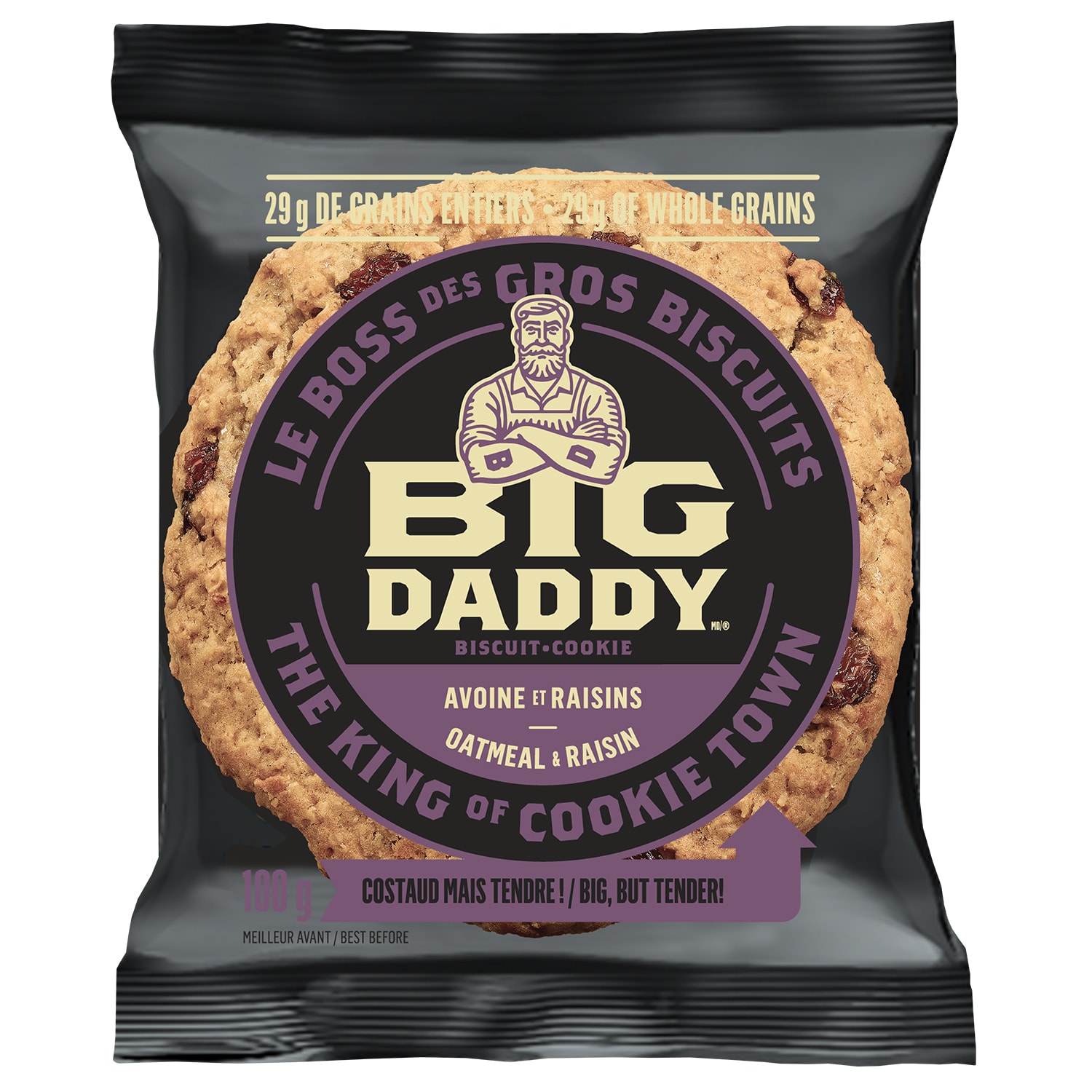 Big Daddy Cookies, Oatmeal and Raisin, 100g, 8/BX | Grand & Toy
