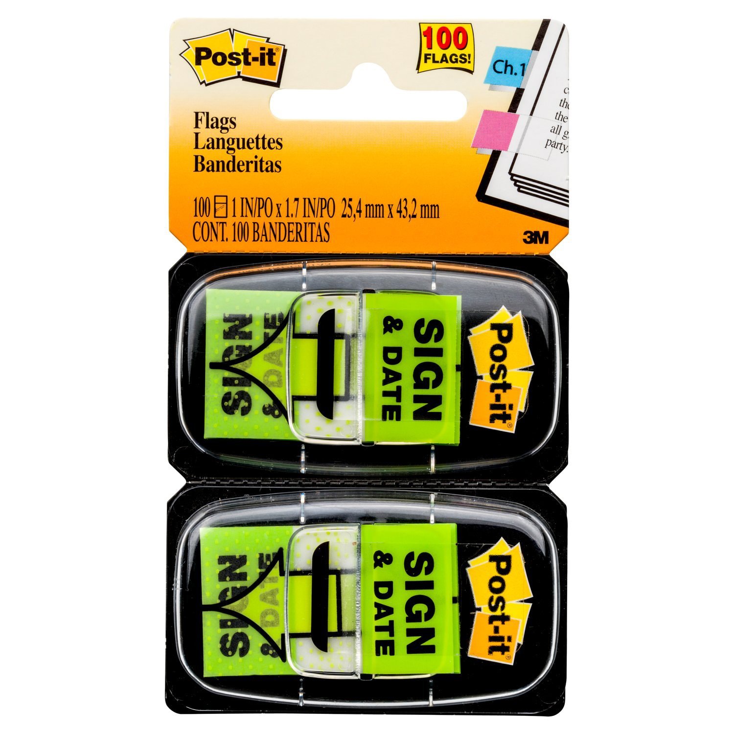 Post-it Pre-Printed Sign & Date Flags with Dispensers, 100 Flags/PK ...