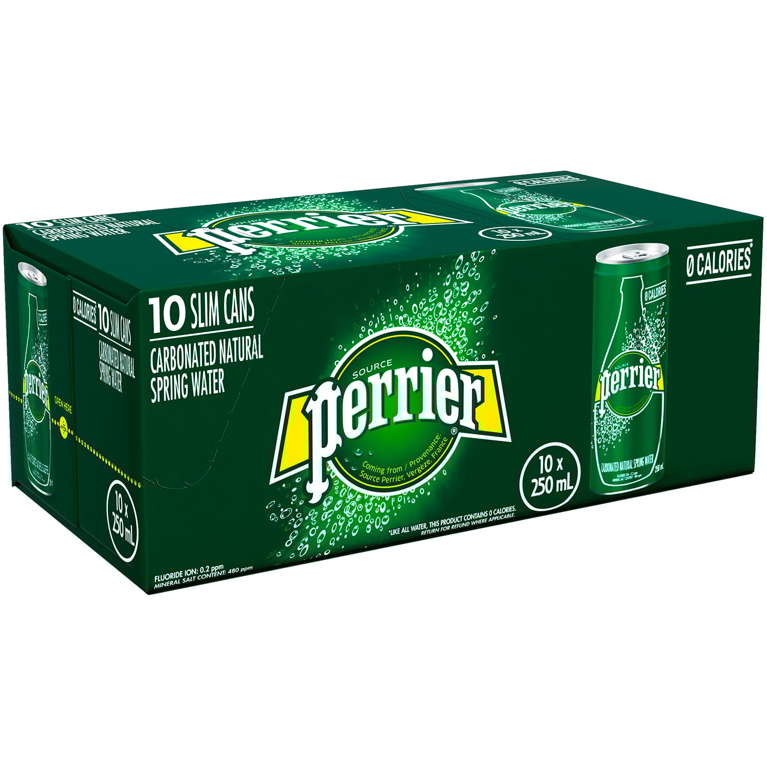Perrier Sparkling Water, Slim Cans, 250 mL, 10/PK | Grand & Toy