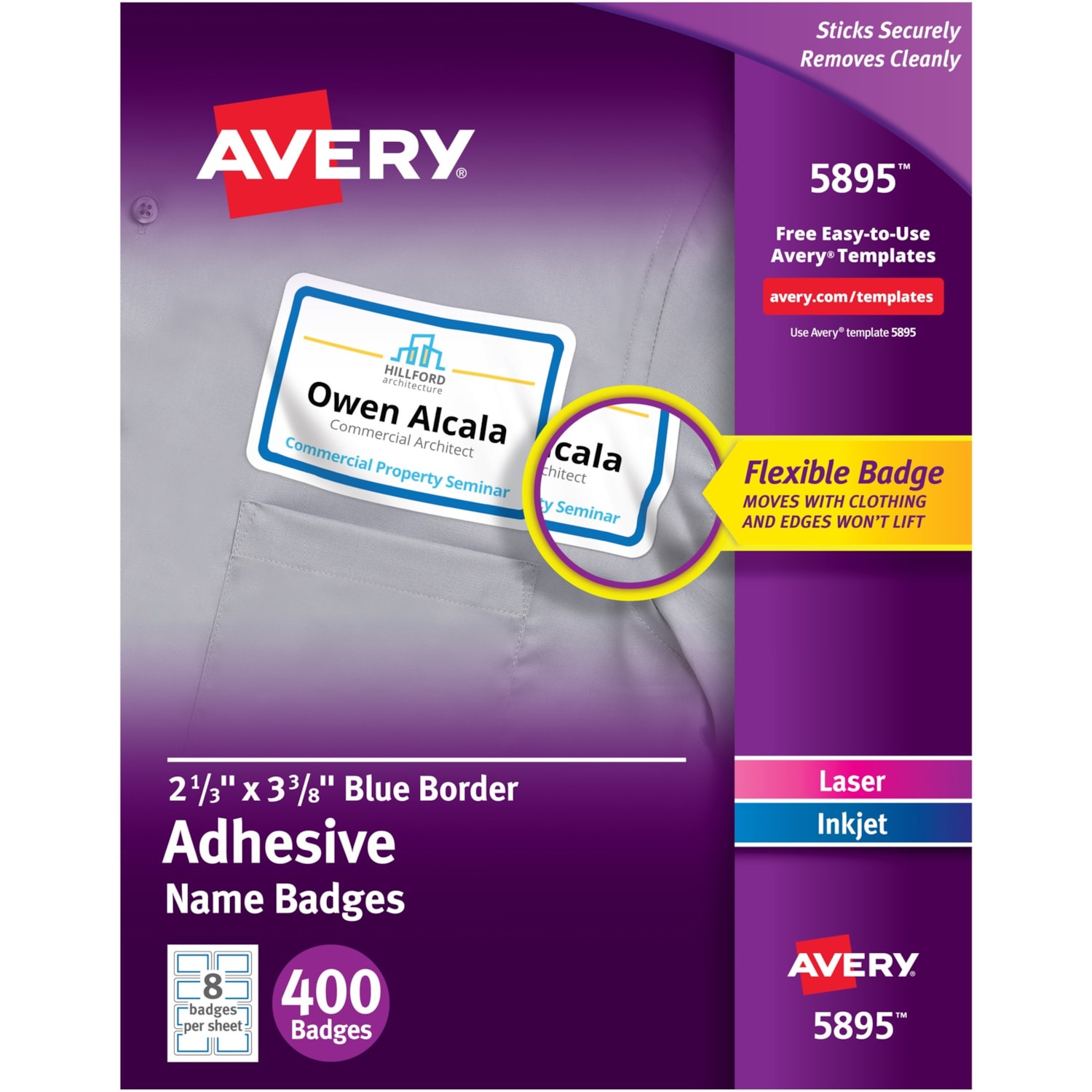 Avery Flexible Name Tag Stickers White Rectangle Label With Blue 