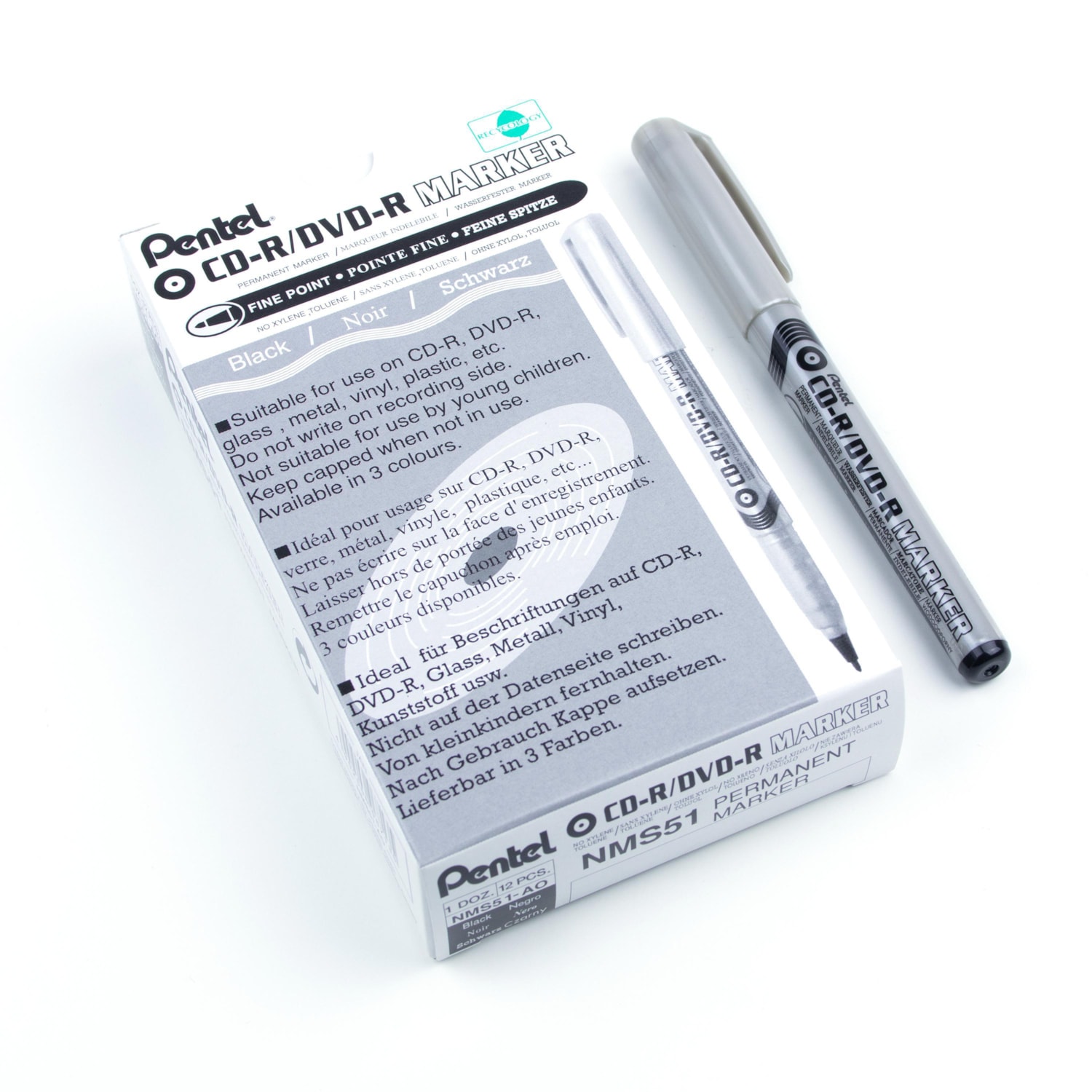 Pentel CD-R/DVD-R Permanent Marker, Black Ink, Bullet 2.0 mm | Grand & Toy