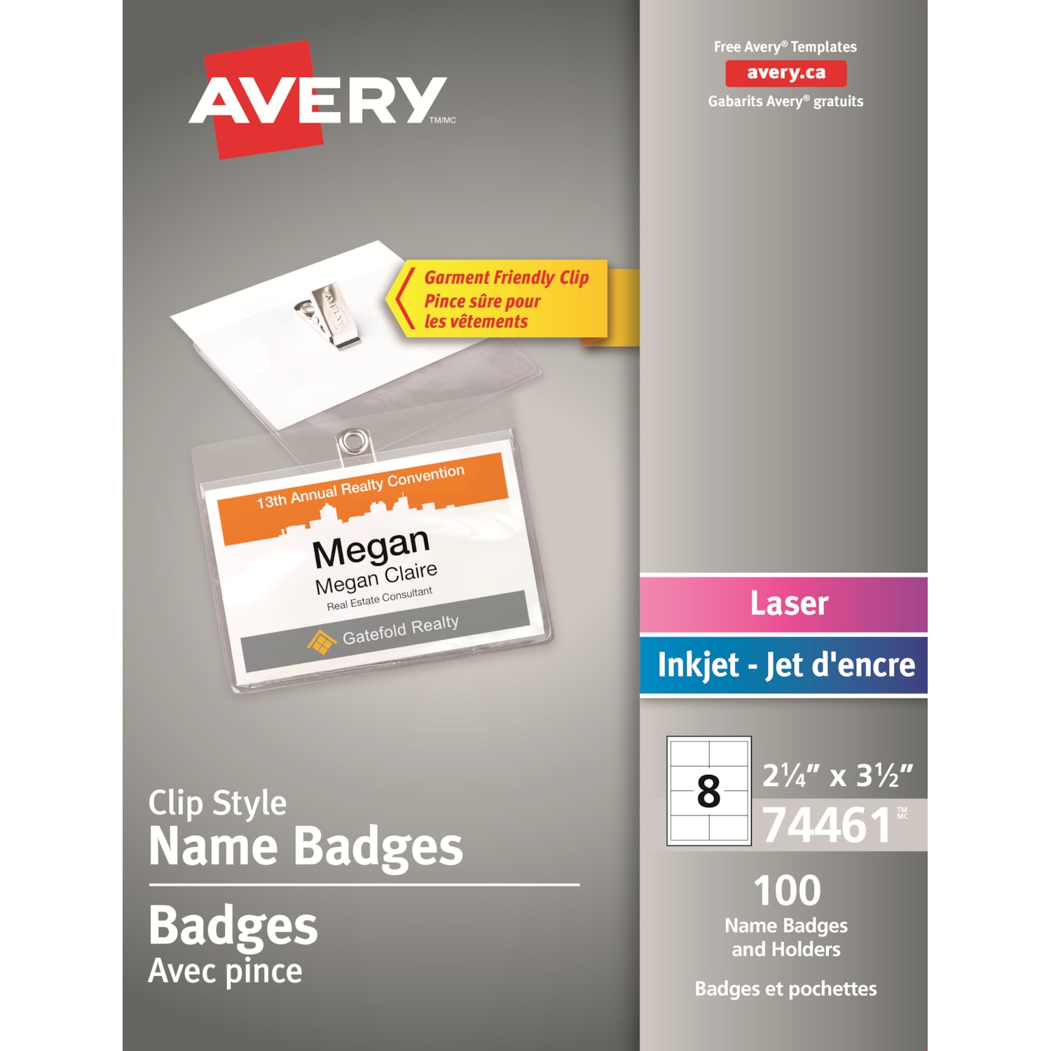 Avery Garment Friendly Clip Style Name Badge Kit White 2 1 4 X 3 1 2 