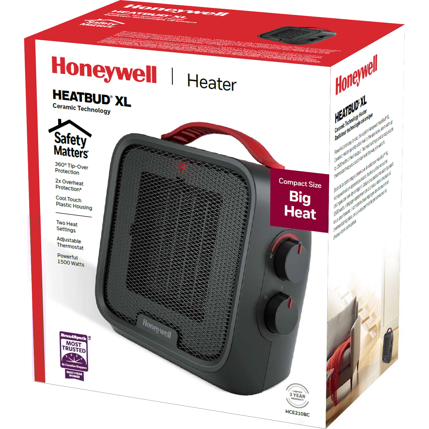 Honeywell HCE210BC HeatBud® XL Compact Ceramic Heater, Black | Grand & Toy Honeywell HCE210BC HeatBud® XL Compact Ceramic Heater, Black | Grand & Toy