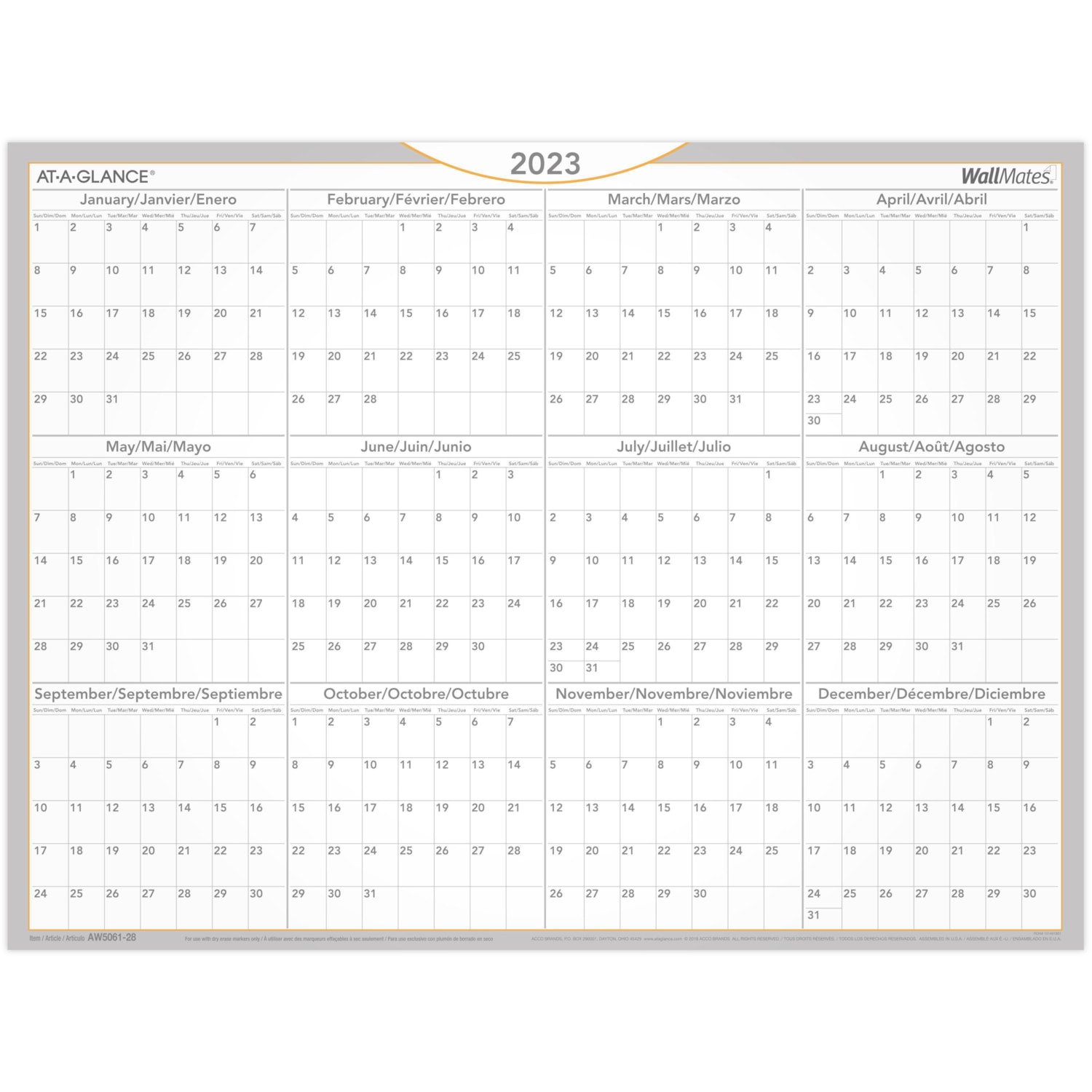At-A-Glance WallMates 1-Year Self-Adhesive Dry-Erase Wall Calendar, 24 ...