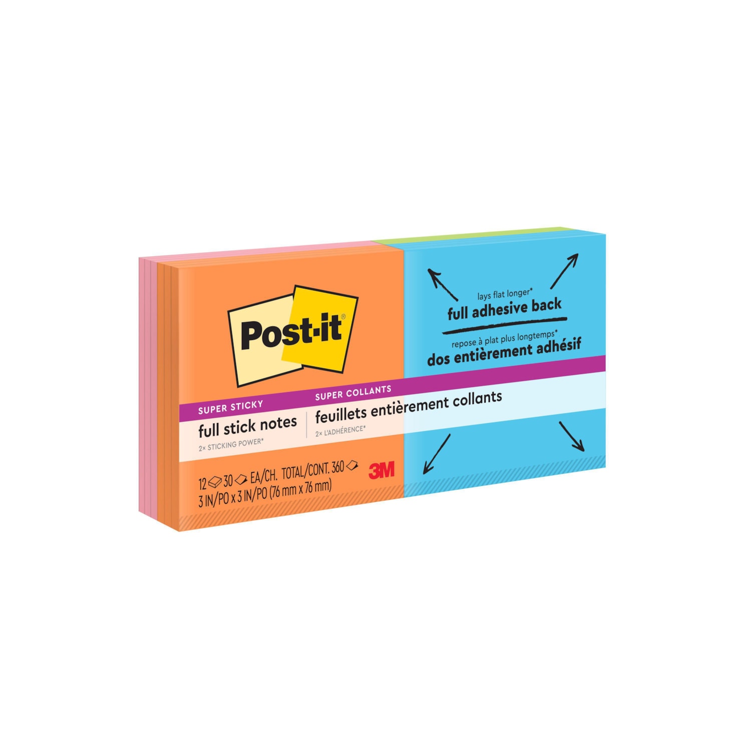 Post-it® Super Sticky Full Adhesive Notes in Energy Boost Collection, 3 ...