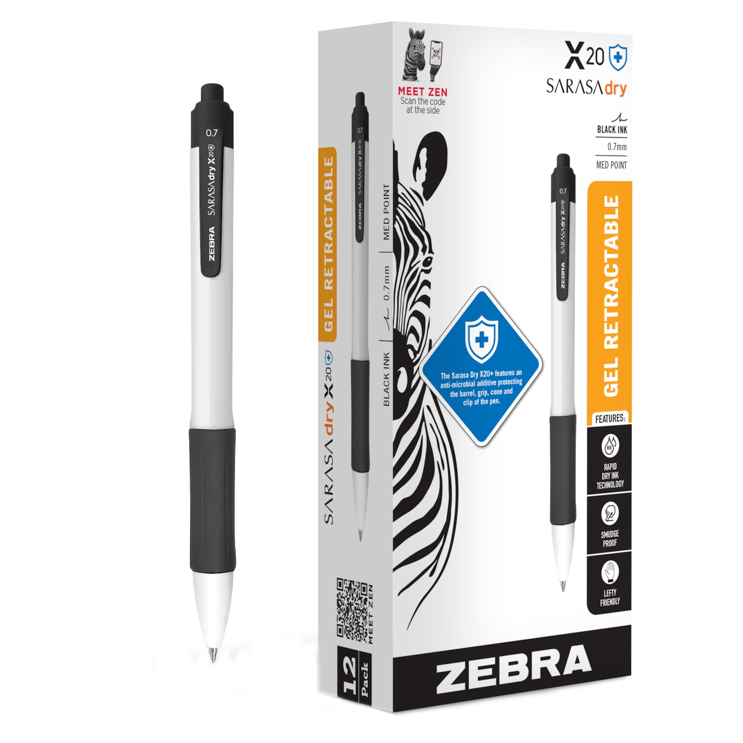 Zebra Sarasa Dry X20 Retractable Gel Pen with Anti-Microbial Protection ...