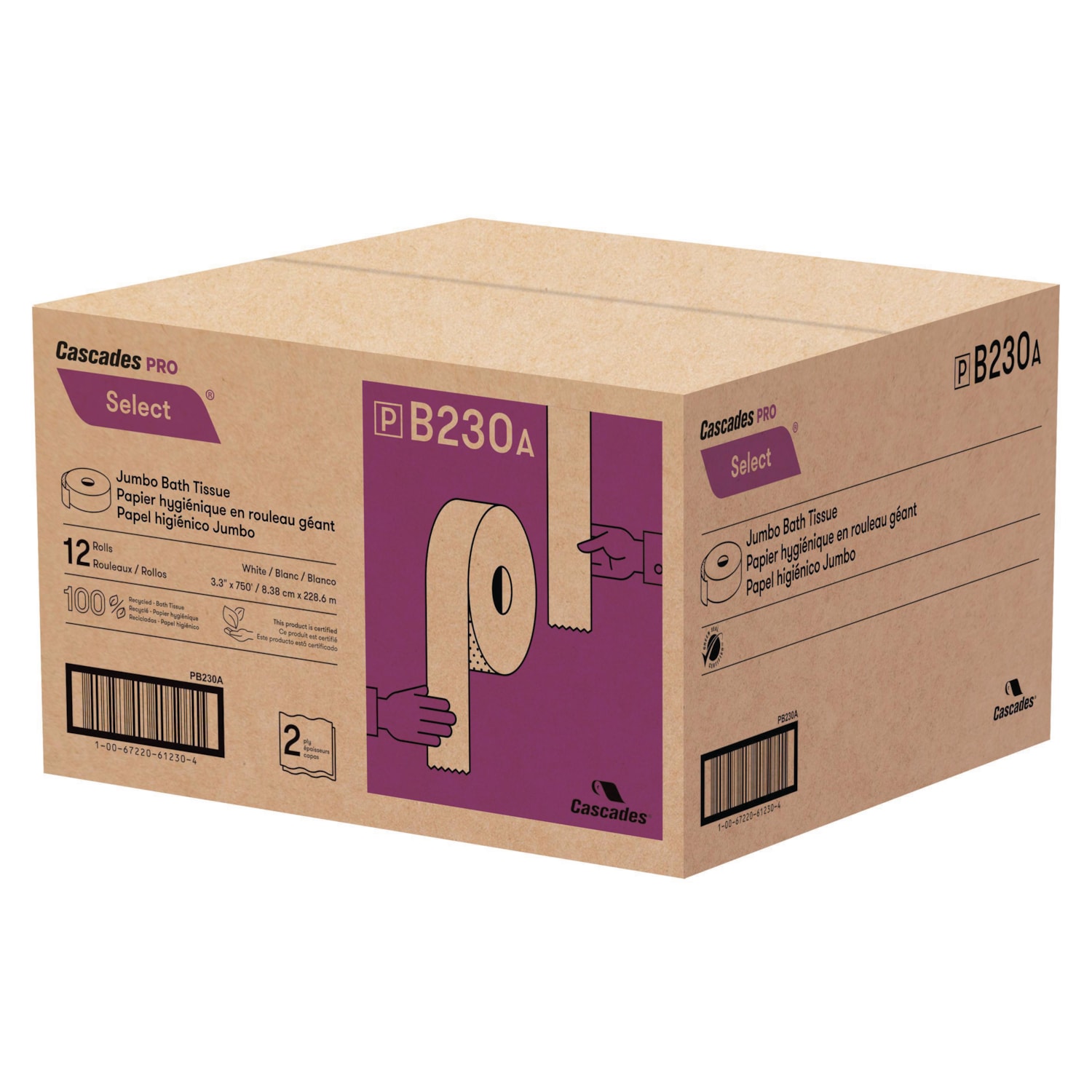 Cascades PRO Select® 2-Ply Jumbo Toilet Paper, White, Roll of 750 ...