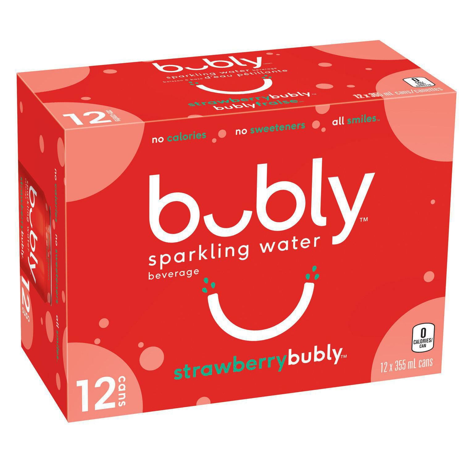 Bubly Sparkling Water, Strawberry, 355 mL, Case of 12 | Grand & Toy