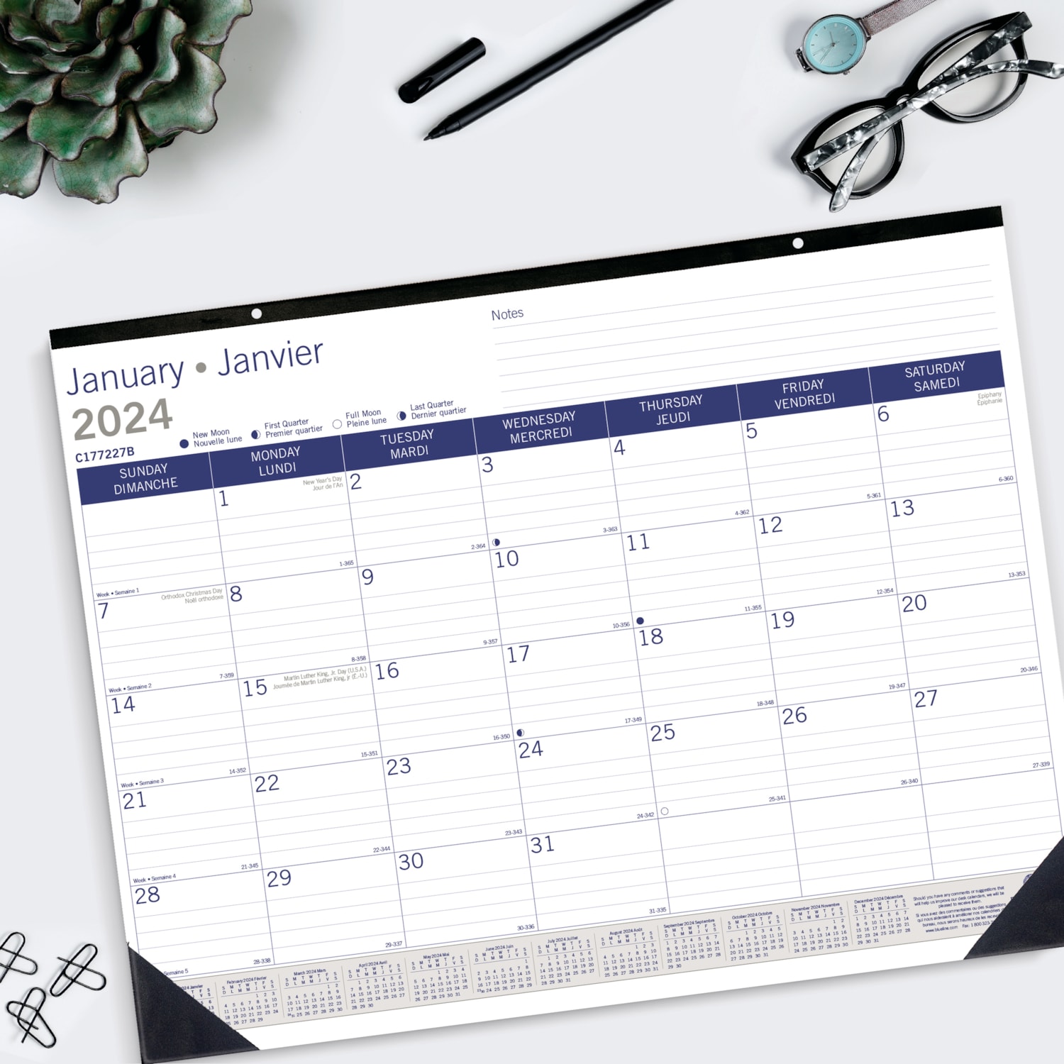 Sous-main calendrier mensuel de 12 mois en papier à base de bambou ...