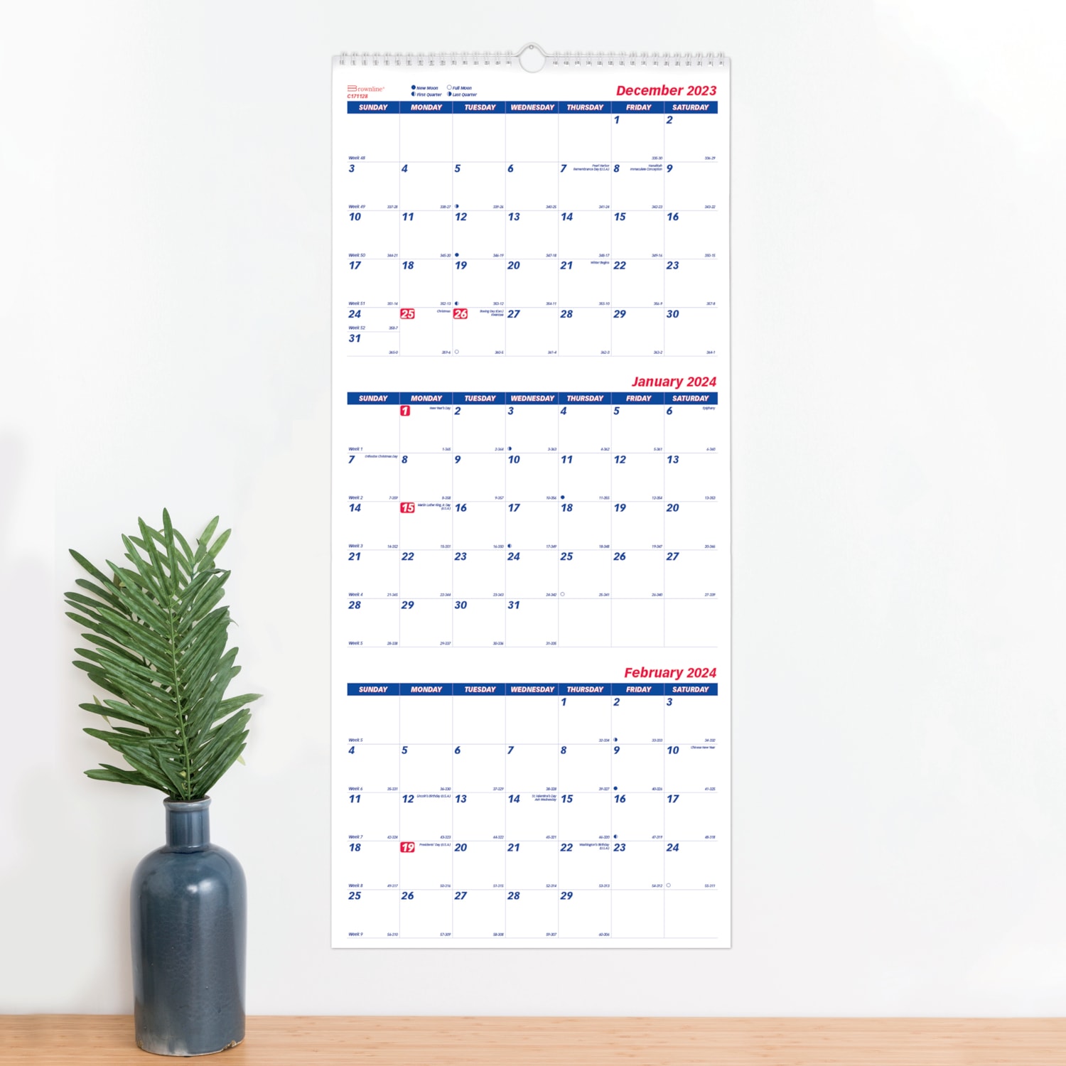 Brownline 14-Month With 3-Month View Wall Calendar, 12-1/4'' x 27 ...