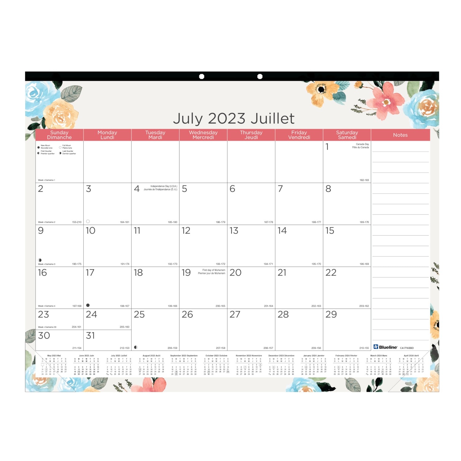 Blueline 18-Month Monthly Desk Pad Calendar, Blossom, 22'' x 17'', July ...