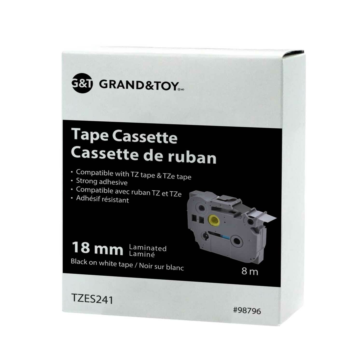 Grand & Toy Laminated TZ and TZe Tape Cassettes, Black Type/White Label ...