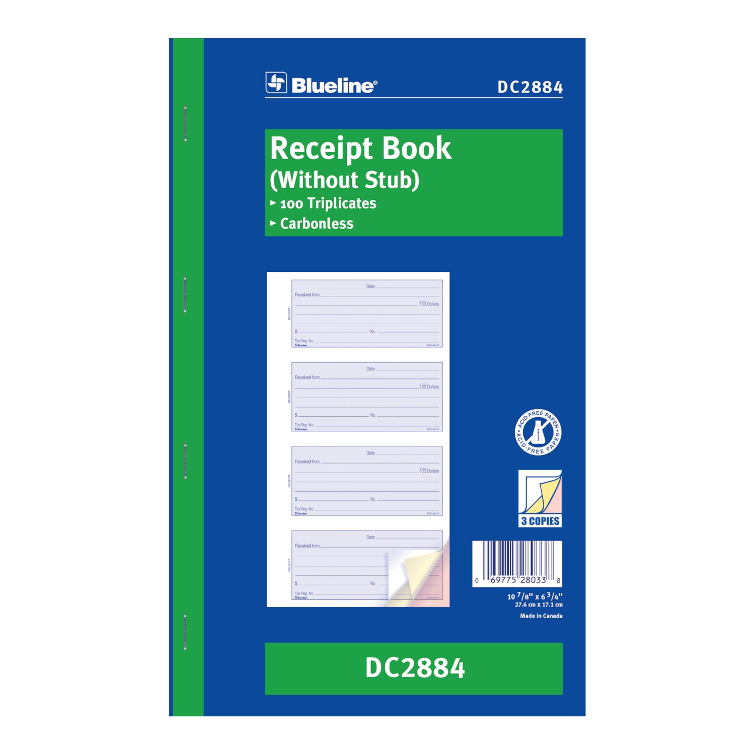Blueline Receipt Book, 4 Receipts Per Page, 100 Triplicates, Carbonless ...