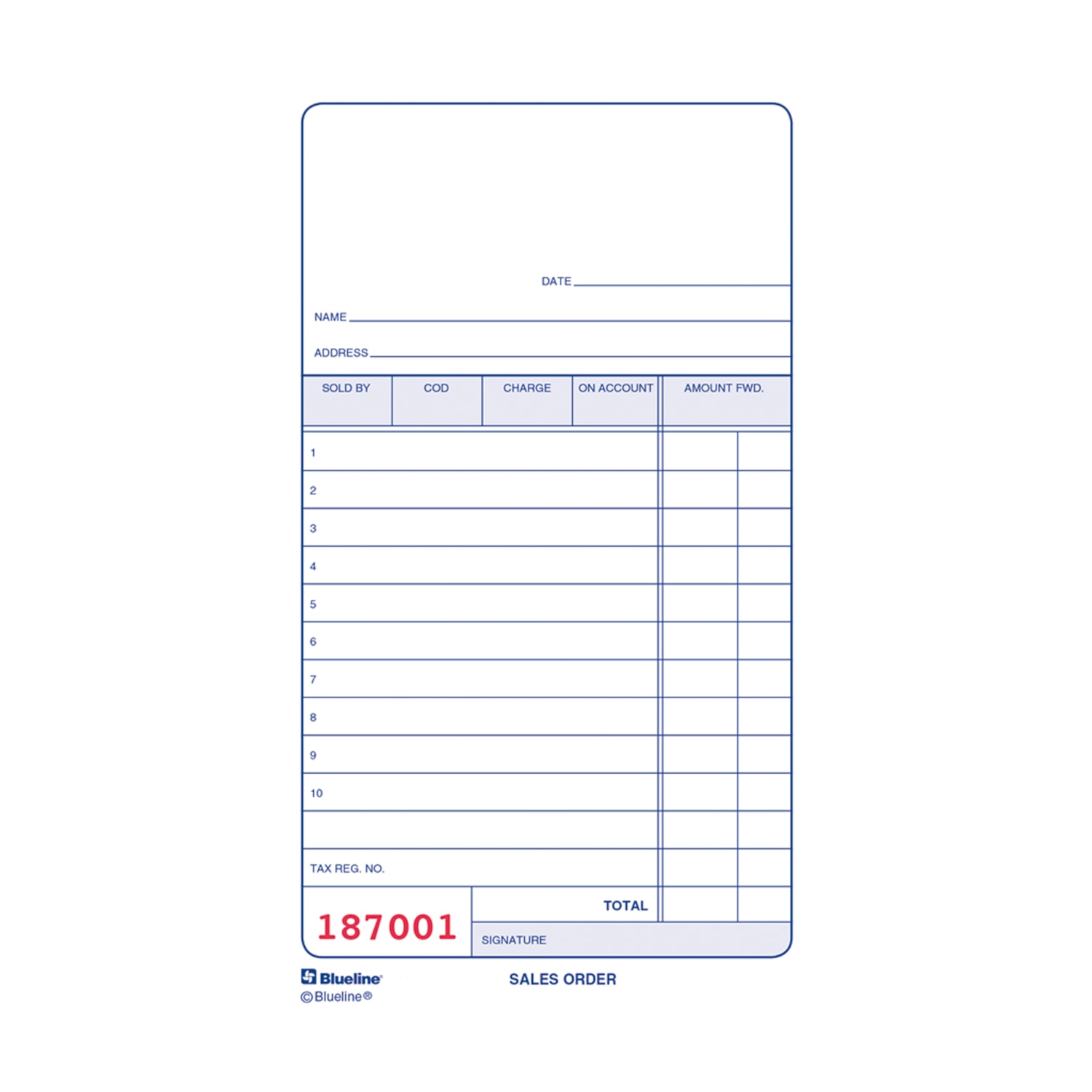 Blueline Sales Orders Book, 50 duplicates, Carbonless Numbered Forms, 3 ...