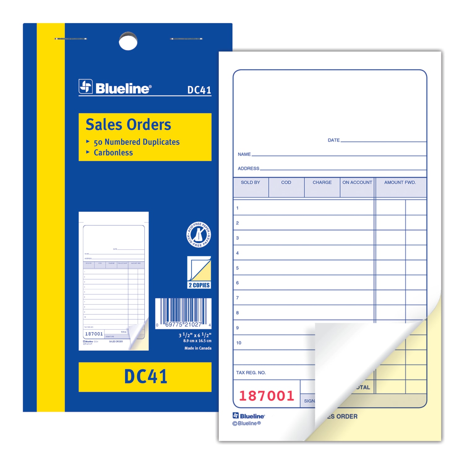 Blueline Sales Orders Book, 50 duplicates, Carbonless Numbered Forms, 3 ...