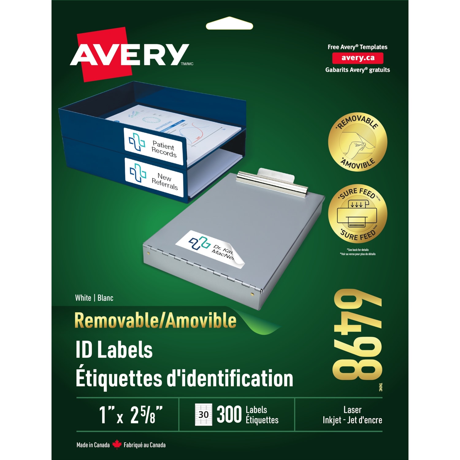 Avery 6498 Removable ID Labels, White, 2 5/8" x 1", 30 Labels/Sheet, 10 ...