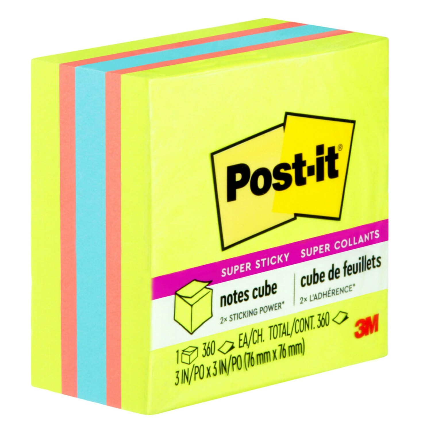 Post-it® Super Sticky Notes Cube 2027-SSGFA, Bright Colours, 3 in x 3 ...