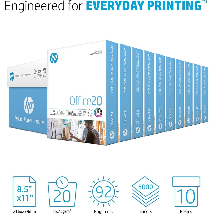 HP Office20 Paper - White - 92 Brightness - Letter - 8 1/2" (215.90 mm ...