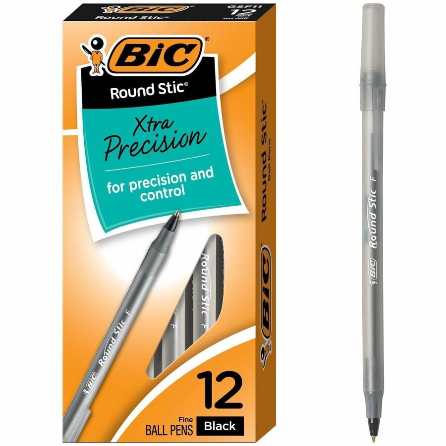 BIC Round Stic Extra Precision Ballpoint Pen, Fine Point For Ultra ...