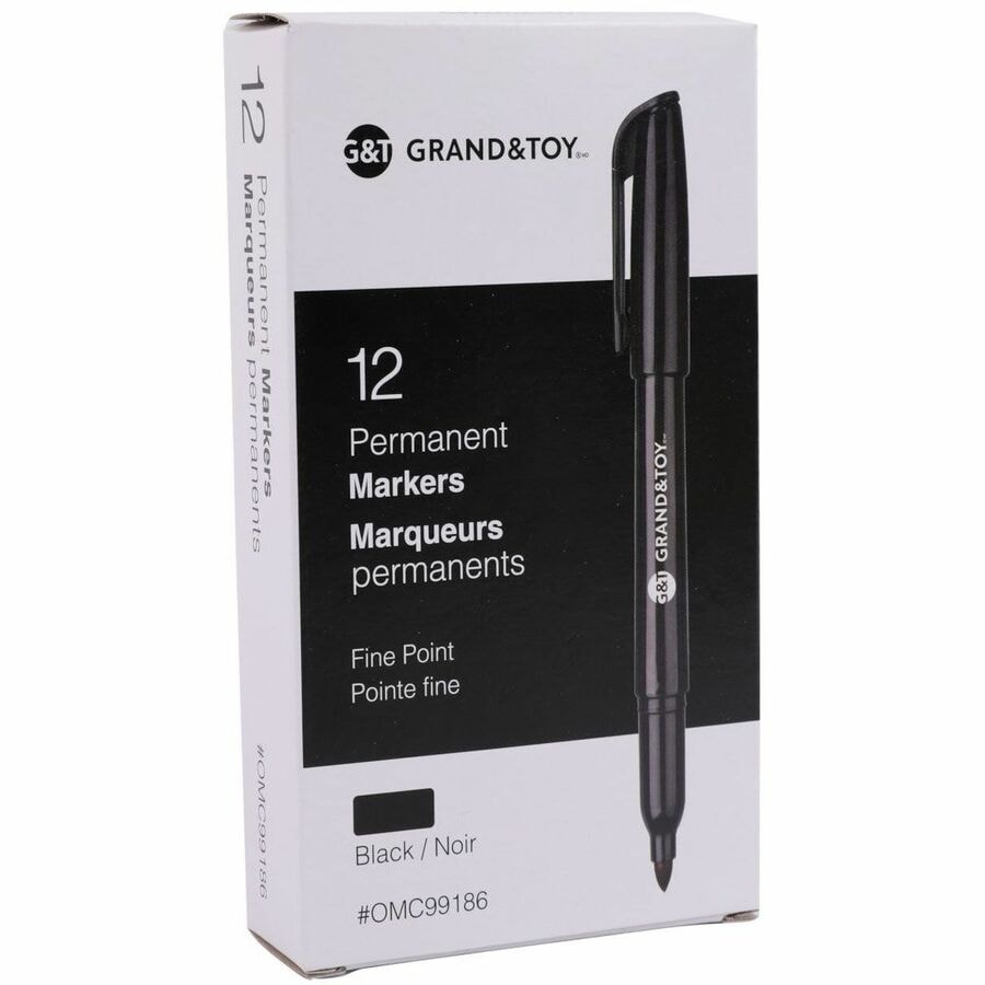 Grand & Toy Permanent Markers, Black, Fine Tip Fine Marker Point ...