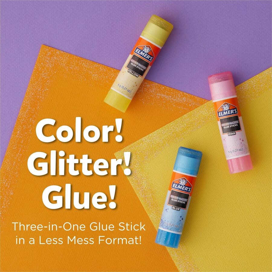 Elmer's Color 'N Glitz Glue Sticks - 0.21 oz (6 g) - Red, Blue, Pink ...