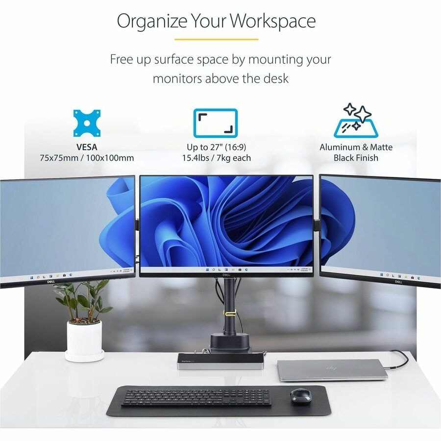 StarTech.com Triple Monitor Desk Mount For Up To Three 27in Screens ...