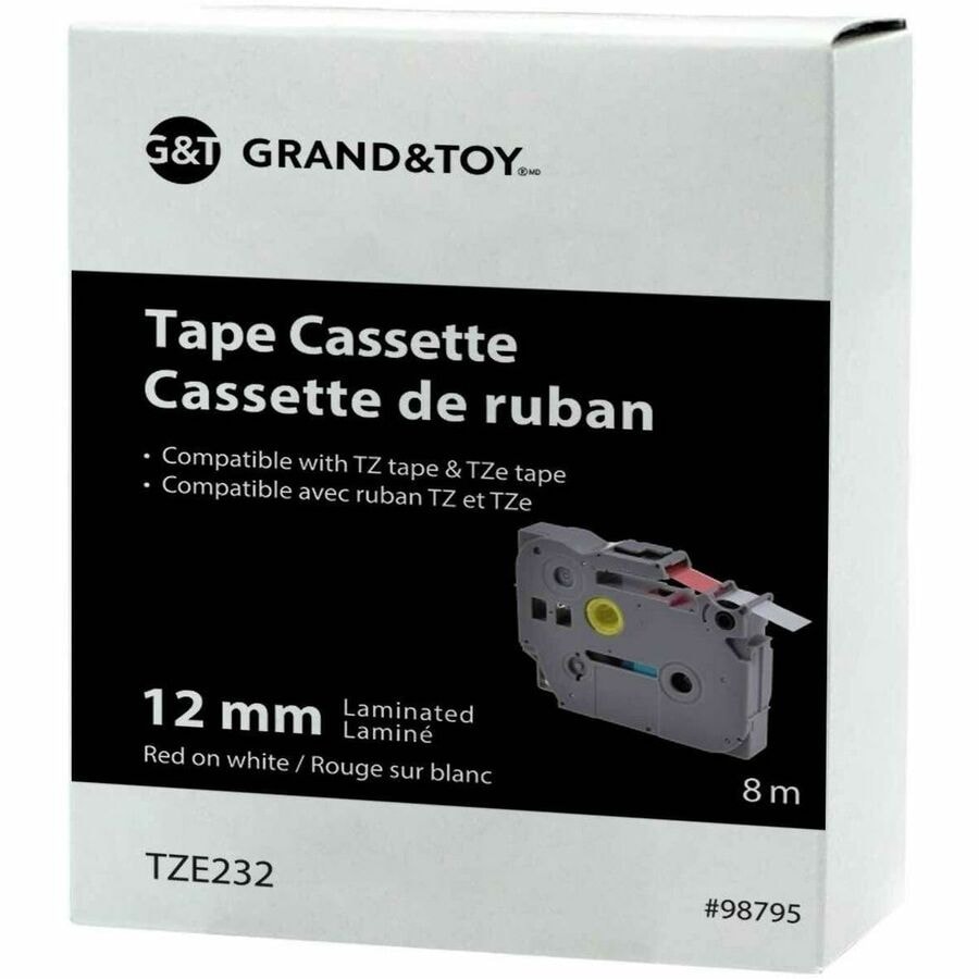 Grand & Toy Laminated TZ and TZe Tape Cassettes, Red Type/White Label ...