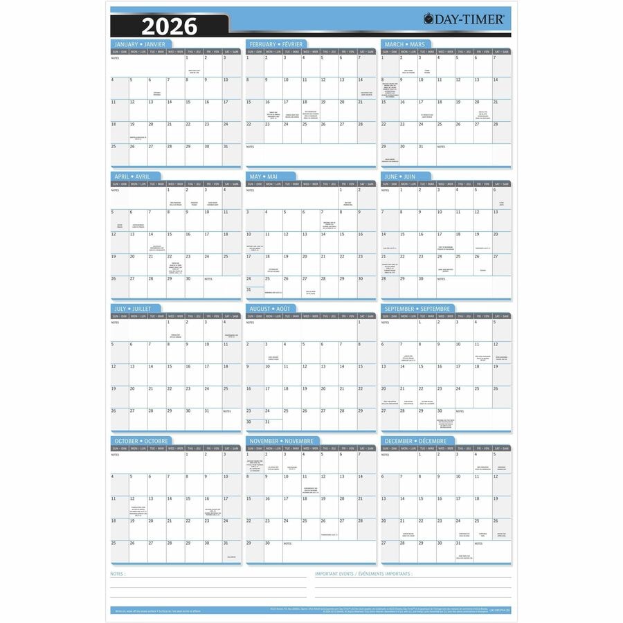 DayTimer Yearly Laminated Reversable Wall Calendar, 24" x 36 ...