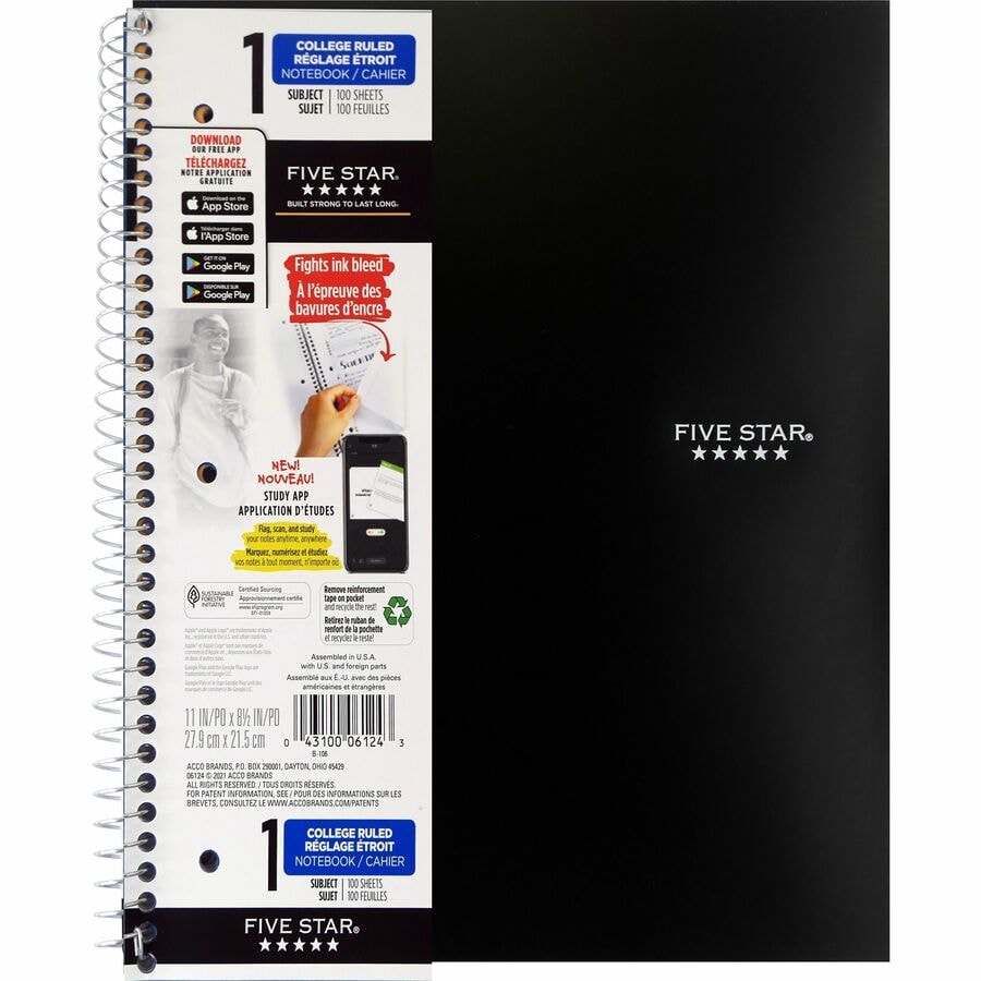 Five Star 1 Subject 11" 100ct Black Notebook - 1 Subject(s) - 100 ...