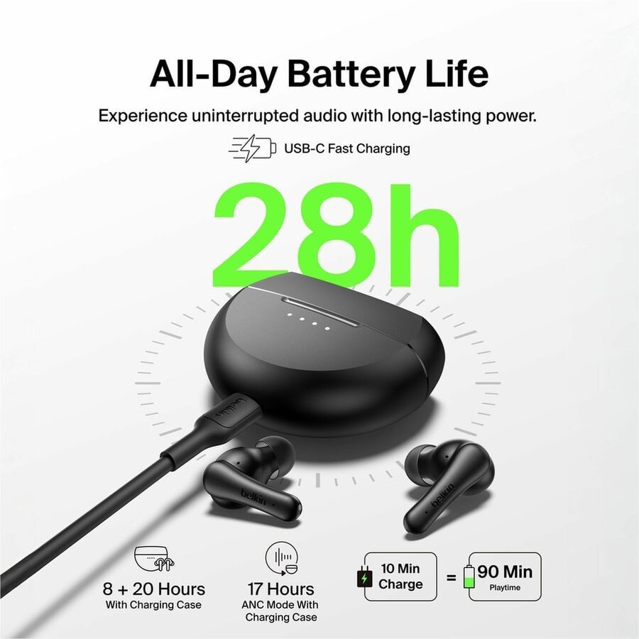Belkin SoundForm Rhythm ANC Wireless Earbuds - Stereo - True Wireless ...