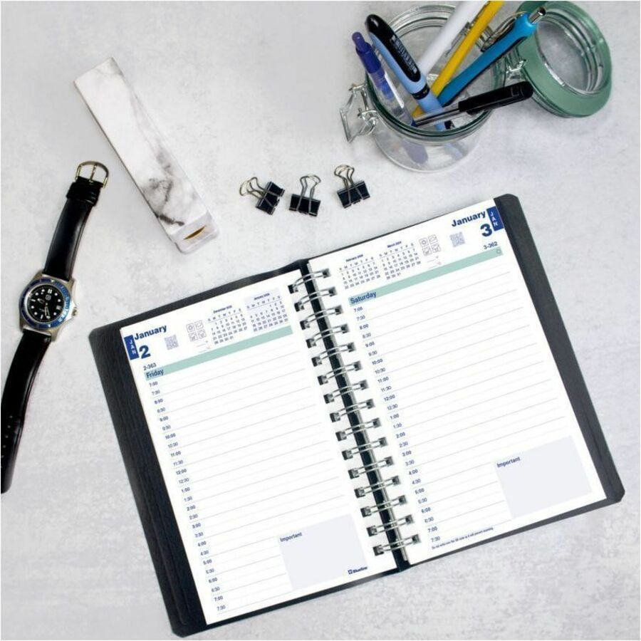 Blueline Daily Planner 8"x 5" Spiral Bind, English, Black - Julian ...