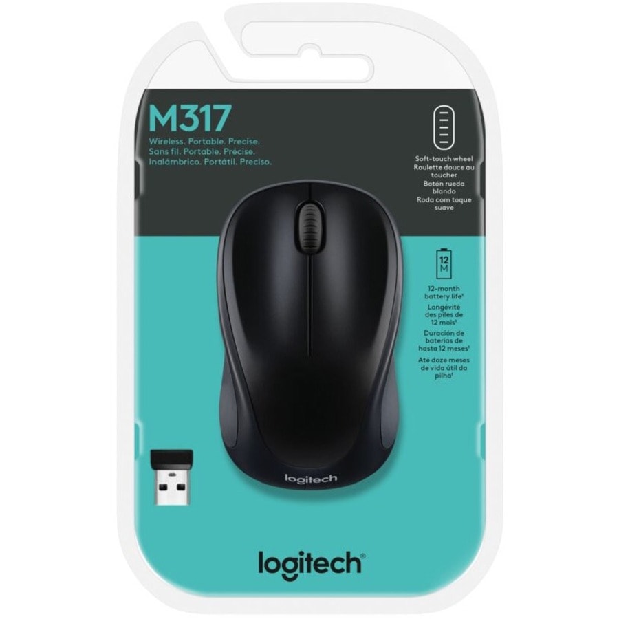 Logitech M317 Mouse - Optical - Wireless - Black - USB - Scroll Wheel ...