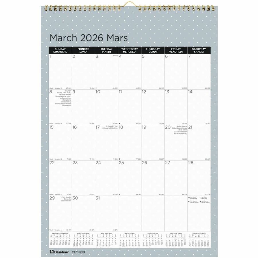 Monthly Wall Calendar Bilingual Colourful Monthly Wall Calendar, Floral ...