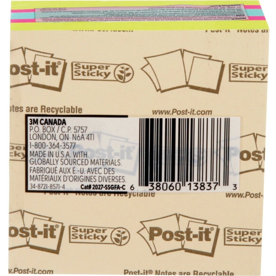 Post-it® Super Sticky Adhesive Note - 3" (76.20 mm) Flag/Note Width x 3 ...