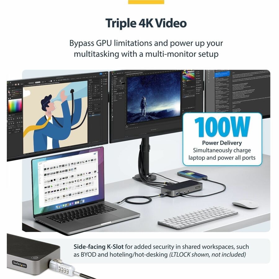 StarTech.com USB-C Triple Monitor Docking Station - Triple 4K HDMI/DP ...