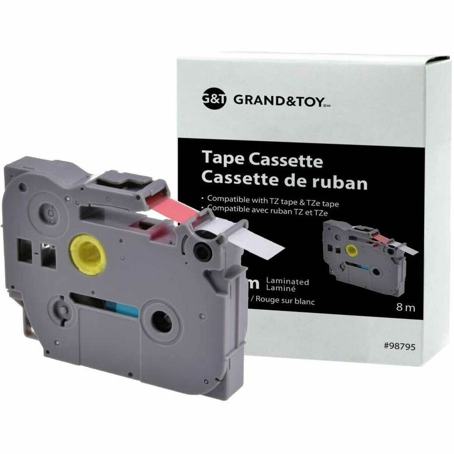 Grand & Toy Laminated TZ and TZe Tape Cassettes, Red Type/White Label ...
