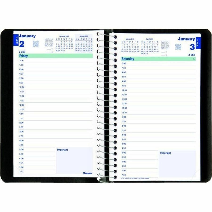 Blueline Essential Daily Planner, 8" x 5" , English, Black - Julian ...