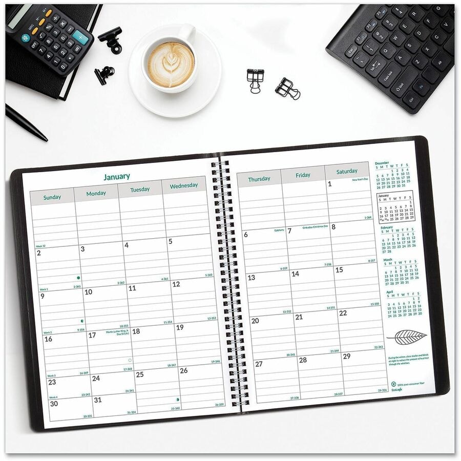Blueline EcoLogix 14-Month Monthly Planner, 11" x 8-1/2" , English ...