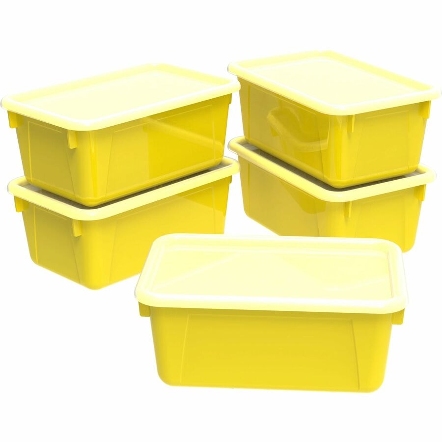 Storex Small Cubby Bin with Lid, Yellow - Lid, Drop Resistant, Crack ...