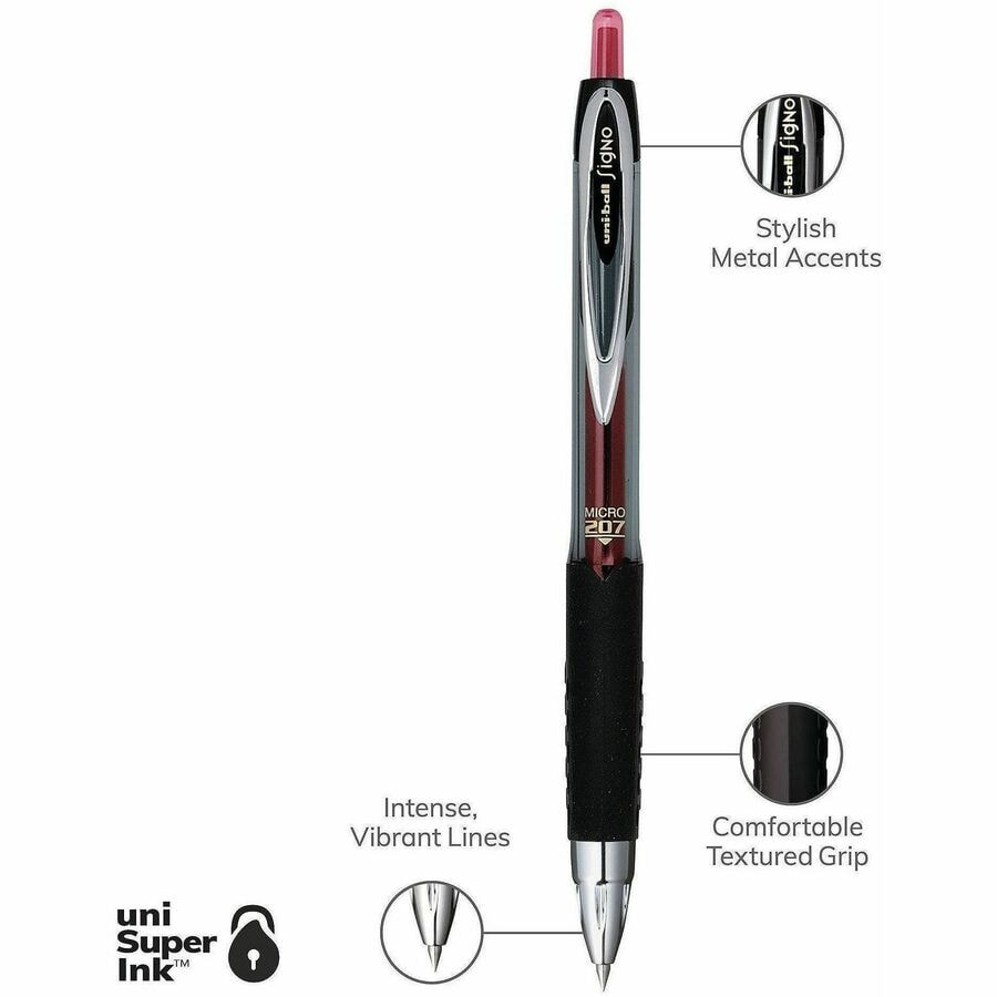uniball™ 207 Retractable Gel PensMicro Point (0.5mm), Red, 1 EACH ...