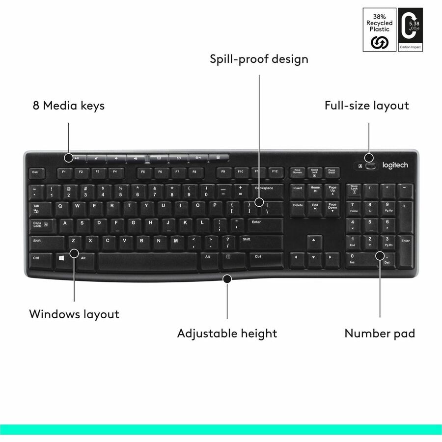 Logitech K270 Keyboard - Wireless Connectivity - RF - 33 ft (10058.40 ...