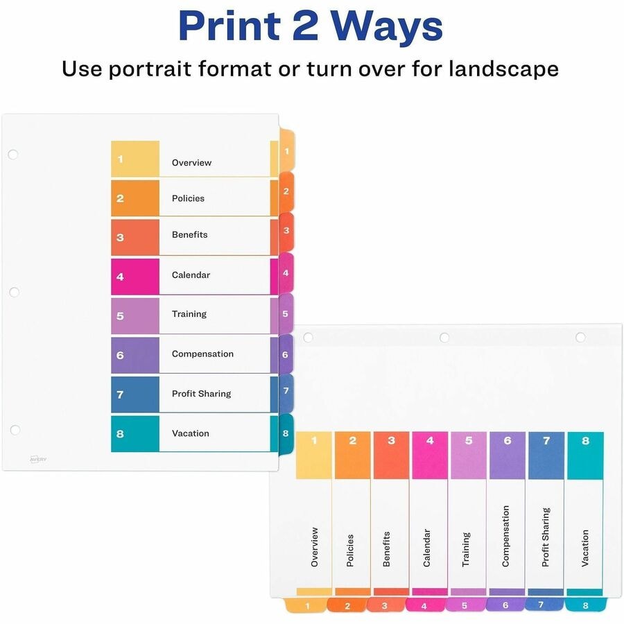 Avery® Ready Index® Table of Content Dividersfor Laser and Inkjet ...