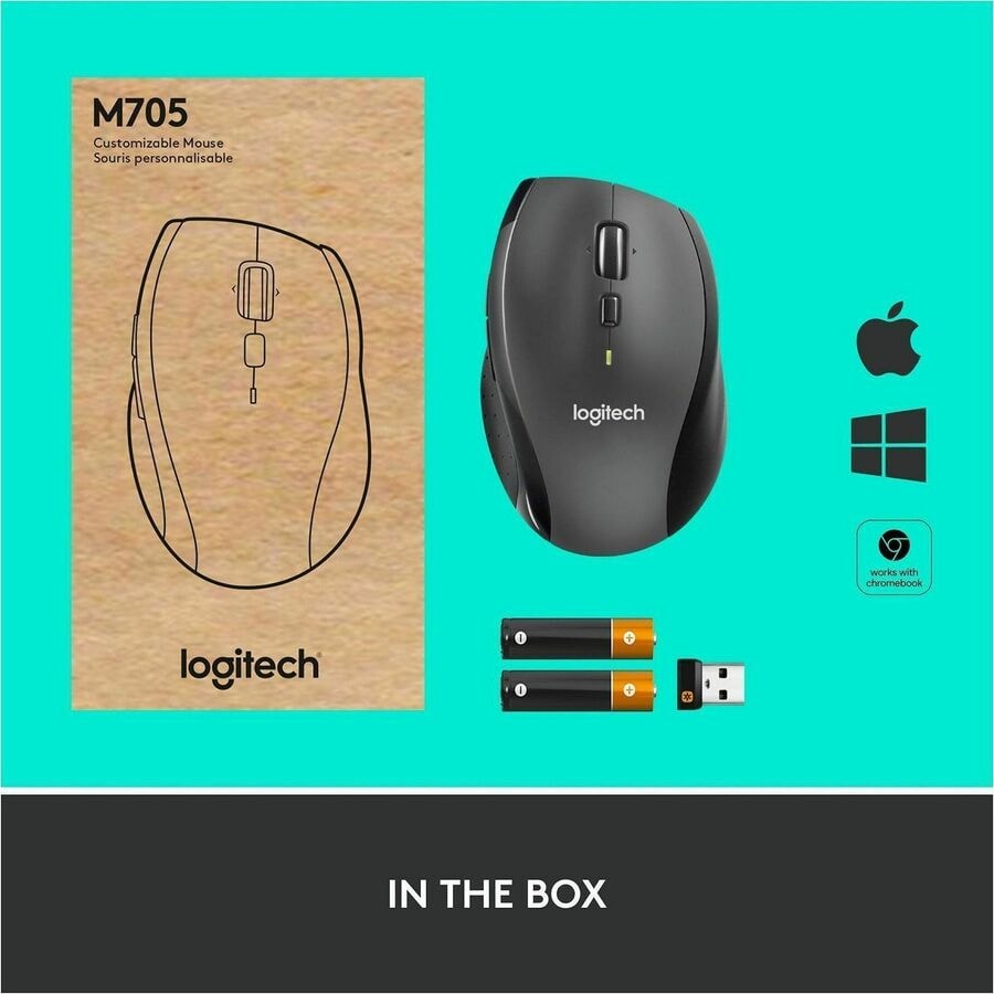 Logitech M705 Marathon Wireless Mouse, 2.4 GHz USB Unifying Receiver ...